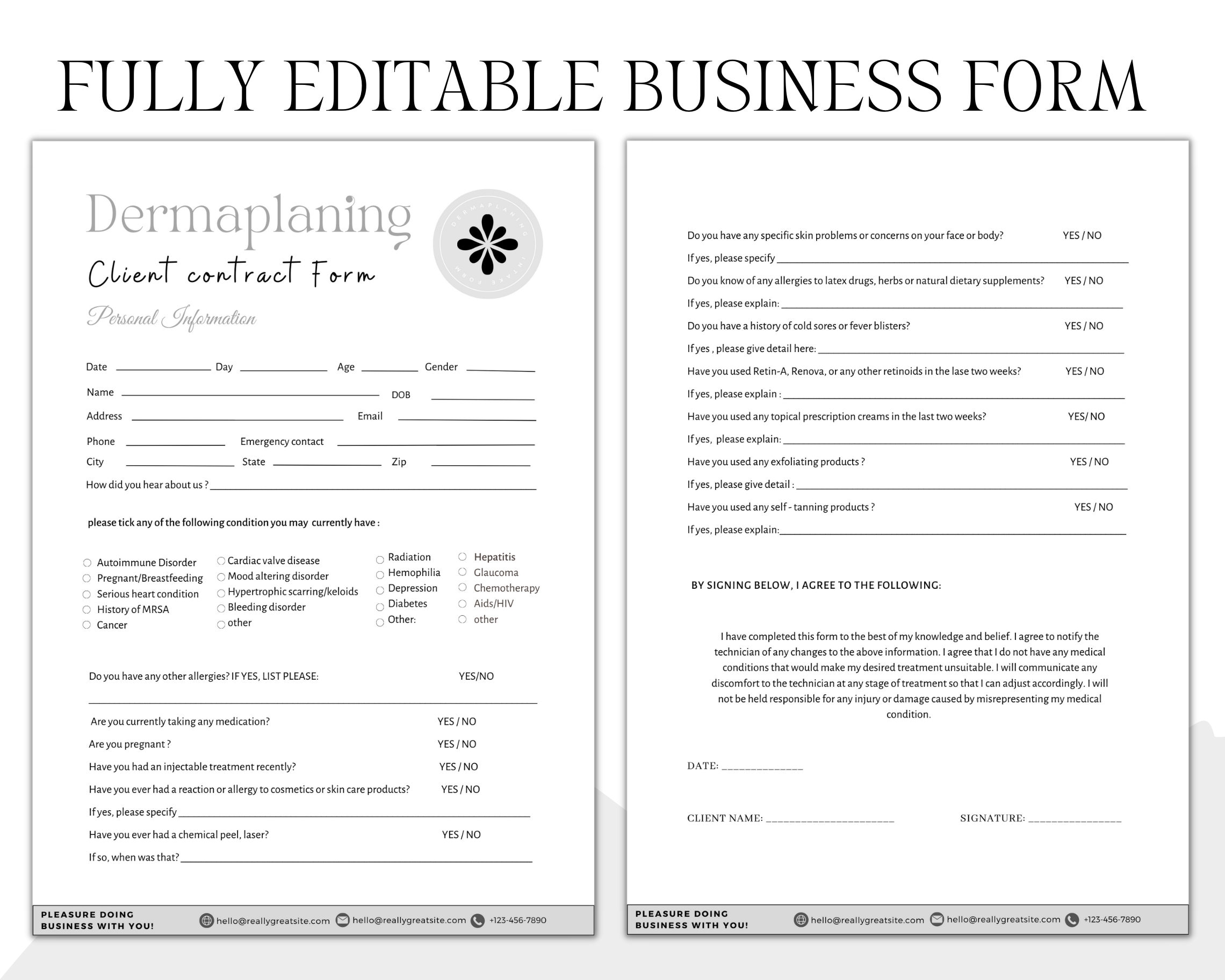 Editable Dermaplaning Consultation Forms, Dermaplaning Form ...