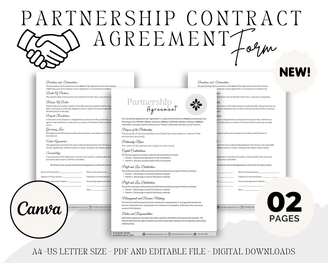 Editable Partnership Agreement Template: Small Business Contract (PDF ...