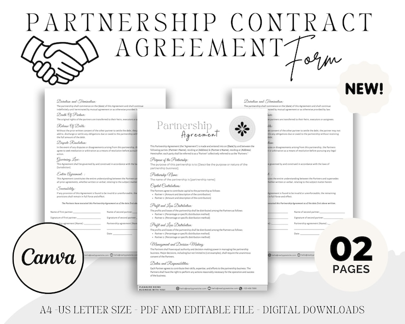 Editable Partnership Agreement Template: Small Business Contract (PDF ...