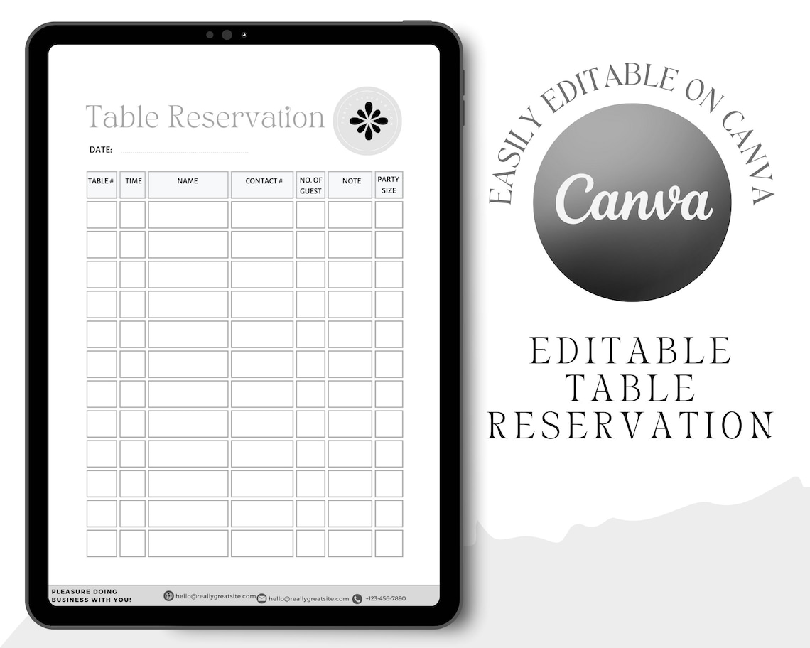 Printable Table Reservation List, Restaurant Table Reservation Form ...
