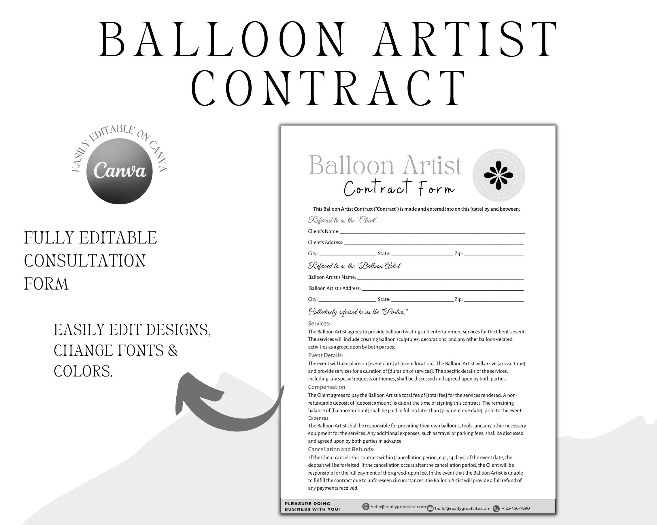 Editable Balloon Artist Contract Template, Service Contract, Balloon ...