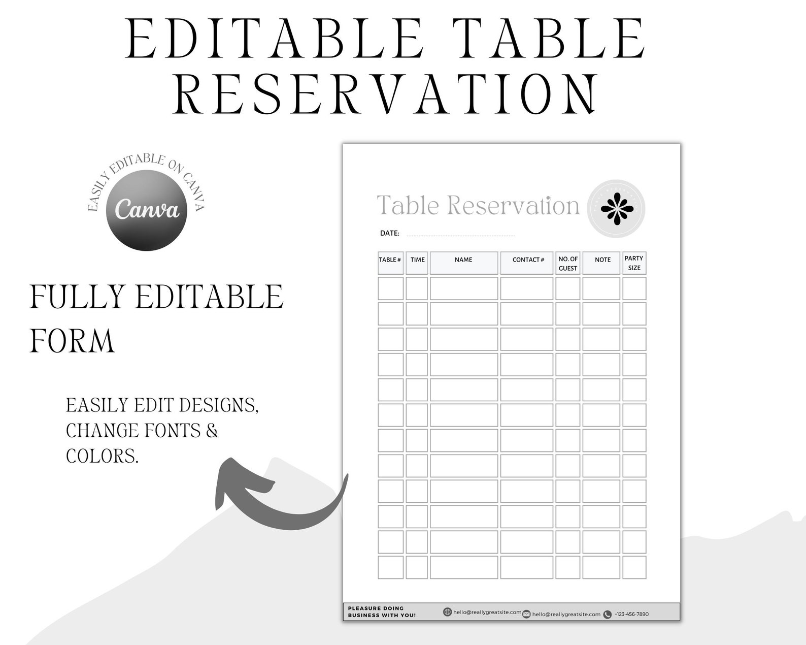 Printable Table Reservation List, Restaurant Table Reservation Form ...