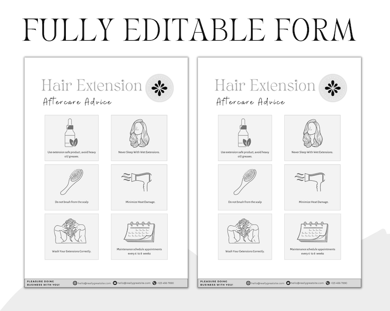 Hair Extension Aftercare Advice Card, Hair Extensions Contract, Hair ...