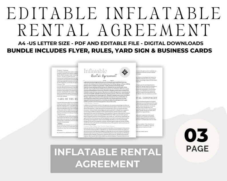 Editable Bounce House Rental Agreement, Rental Contract Agreement ...