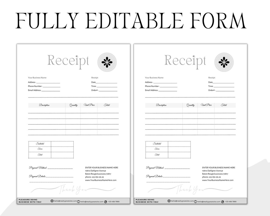 Editable Receipt Template, Small Business Printable & Customizable ...