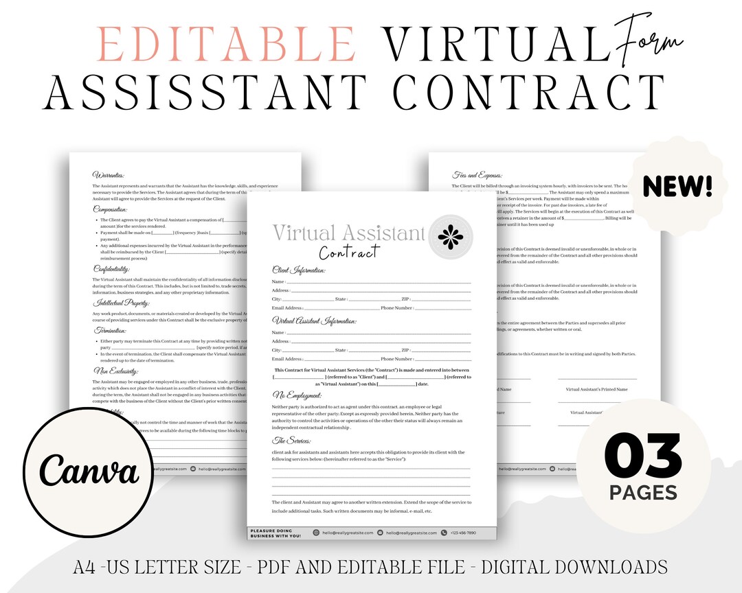 Editable Virtual Assistant Contract Template, Freelancer Contract ...