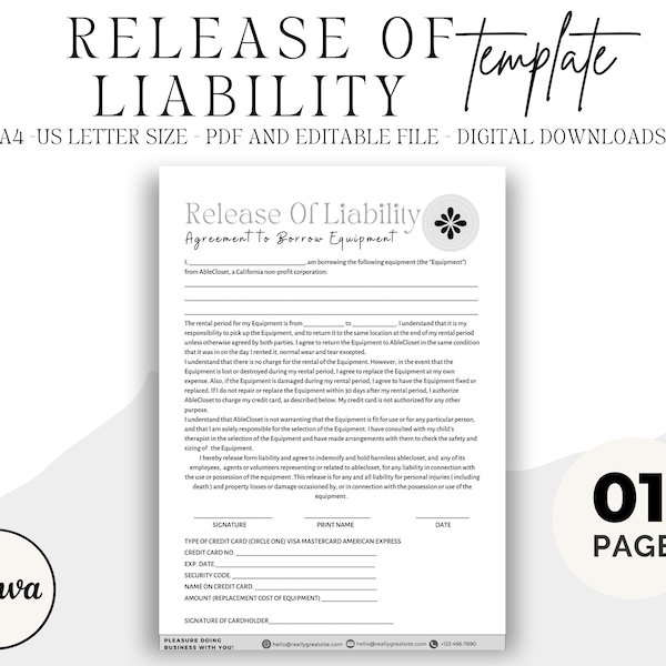 General Liability Waiver Template - Etsy