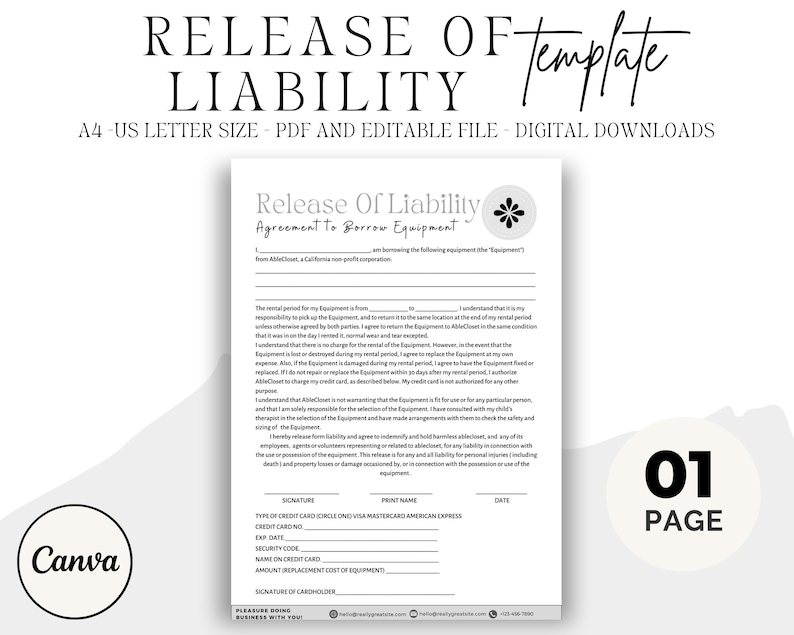 Editable Release of Liability Template, General Waiver (canva) - Etsy