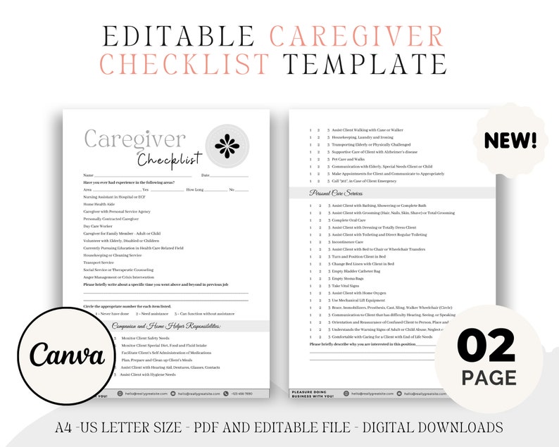 Caregiving Elderly Care Checklist. EDITABLE Printable is Ideal for ...