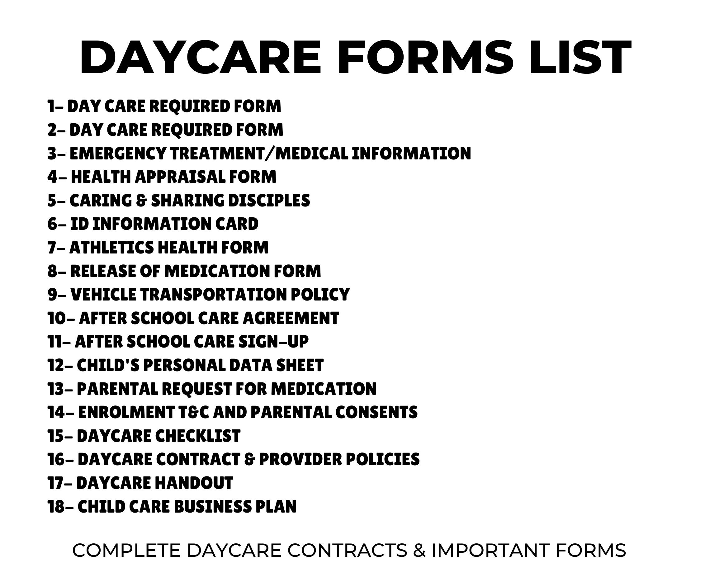 Editable Daycare Contract Forms 51 Pages, Daycare Starter Kit ...