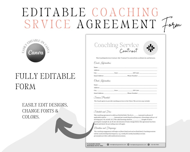 Coaching Service Agreement, Printable Coaching Contract, Coaching ...