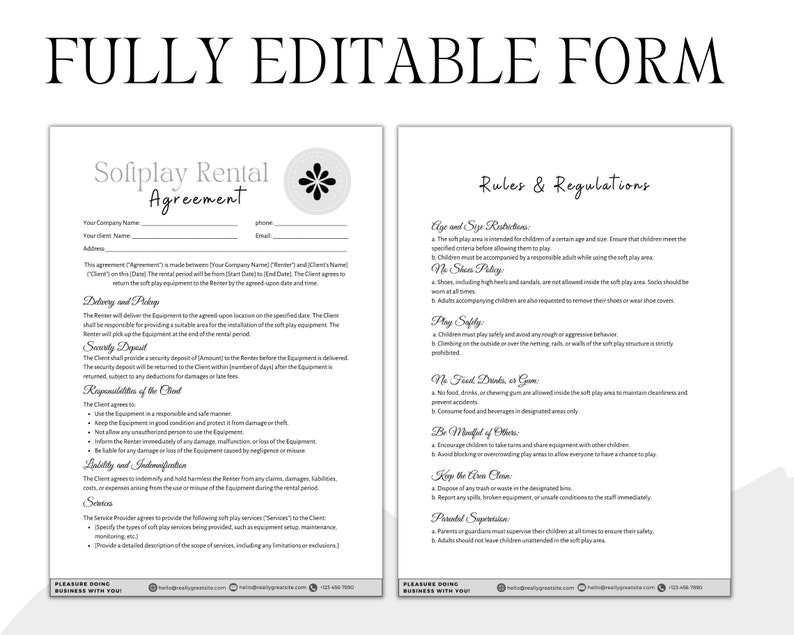Editable Soft Play Rental Contract Agreement Template, Soft Play ...