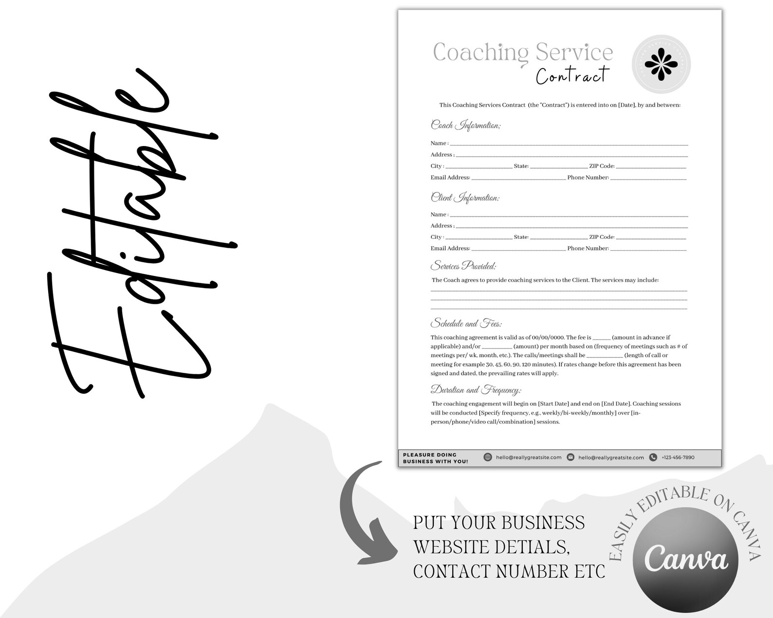 Coaching Service Agreement, Printable Coaching Contract, Coaching ...