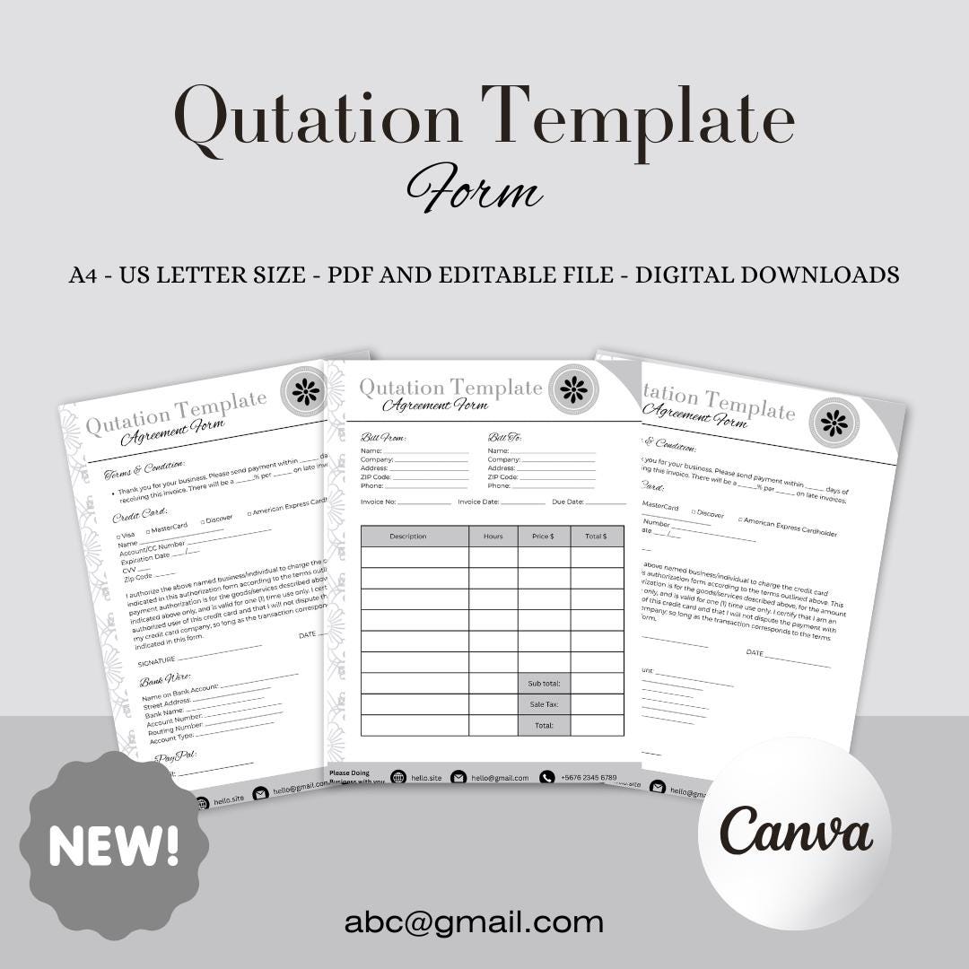 Editable Quotation Template, Business Quote Form, Canva Template ...