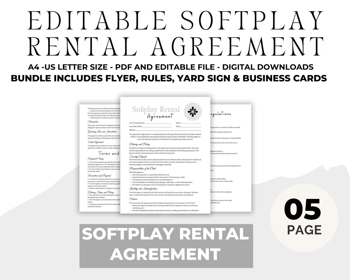 Editable Bounce House Rental Agreement, Rental Contract Agreement ...