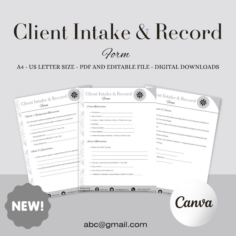 Client Intake Form Template, Editable Canva Record Sheet (digital ...