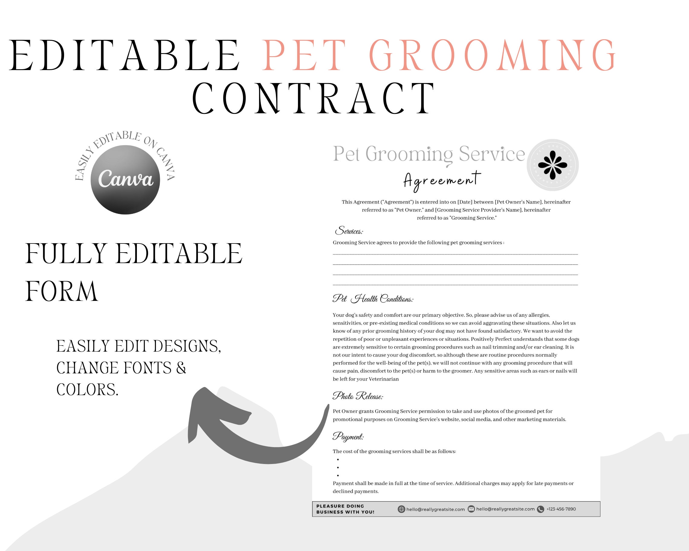 Pet Client Grooming Agreement, Dog Salon Contract, Cat Grooming ...