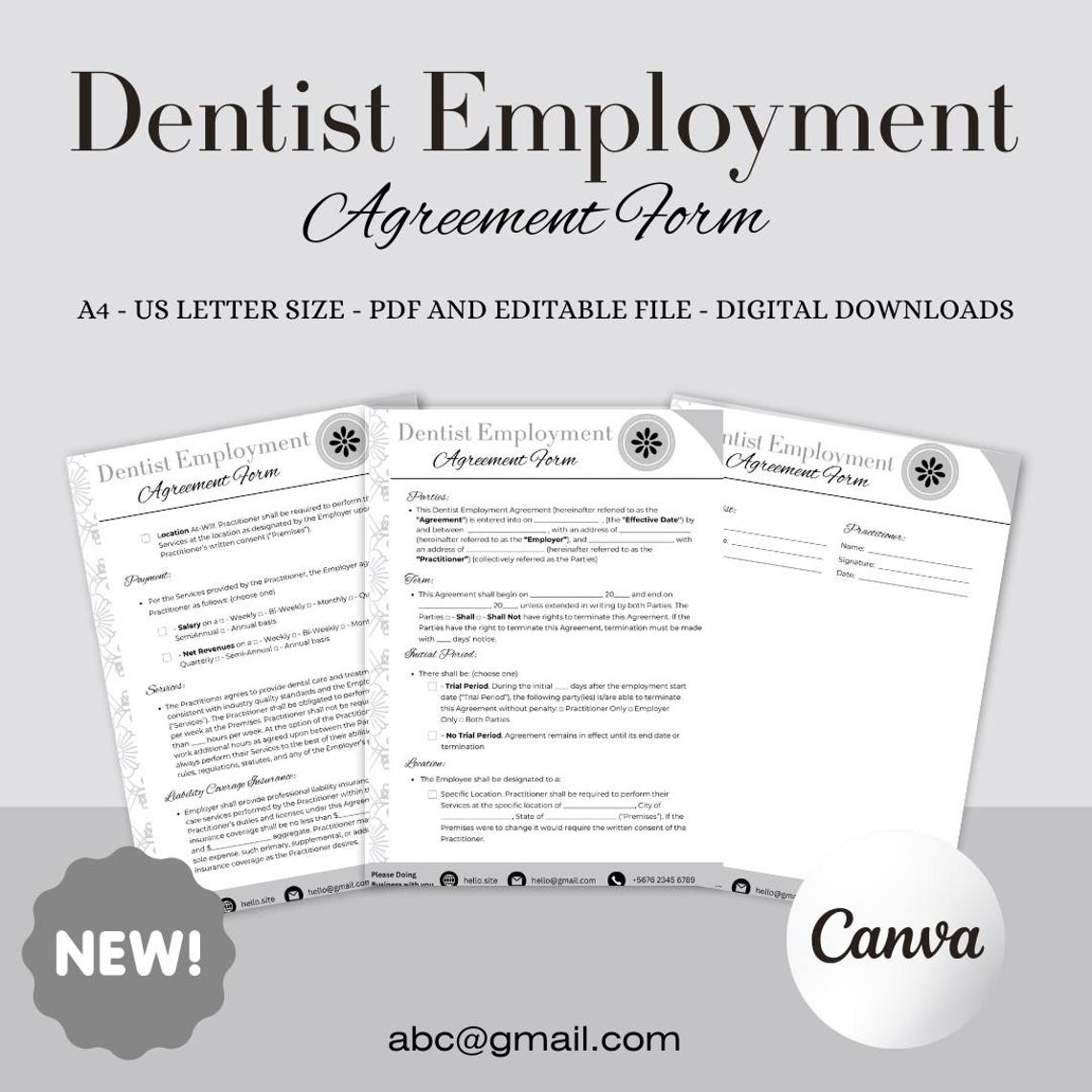 Editable Dentist Employment Contract Template | Dental Associate ...