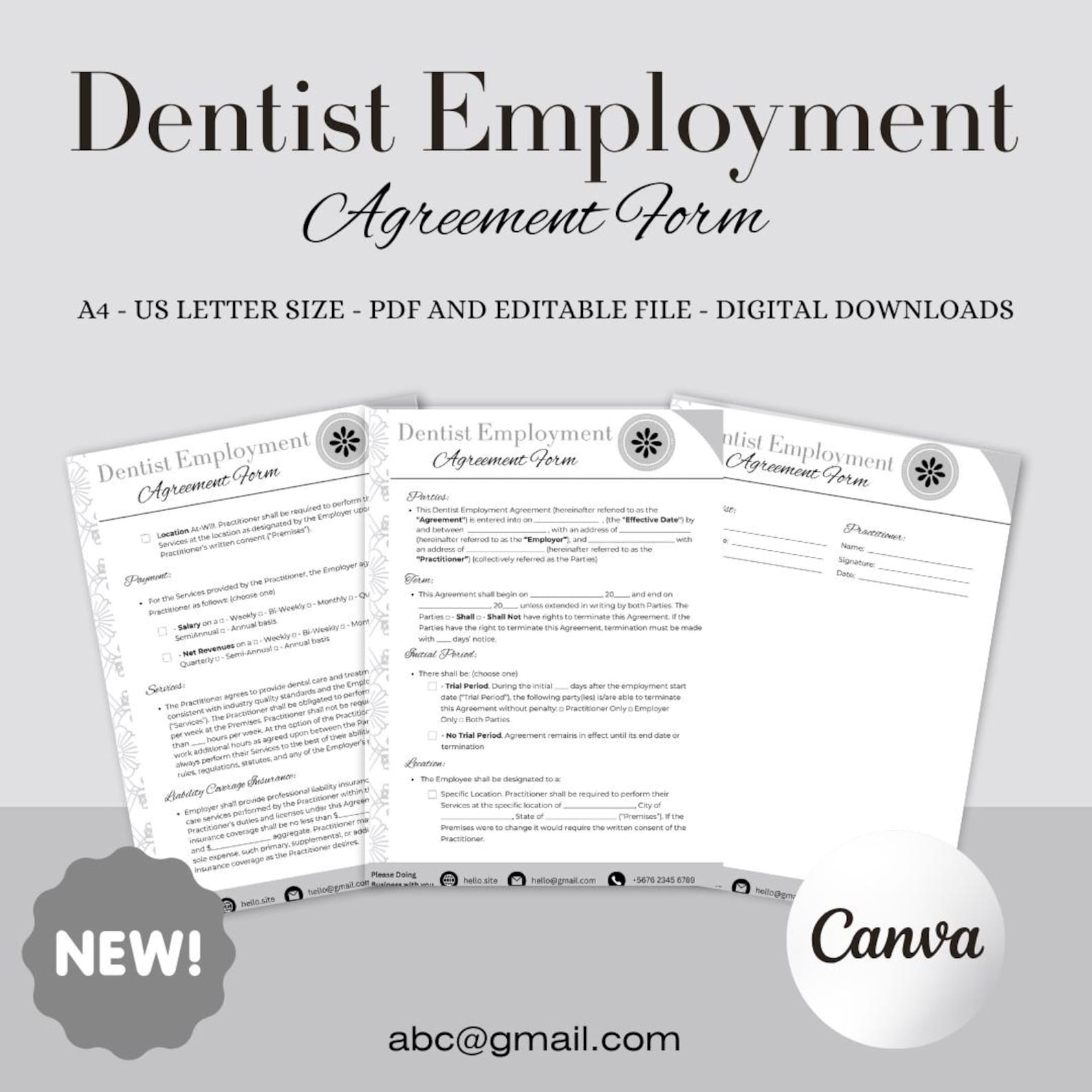 Editable Dentist Employment Contract Template | Dental Associate ...