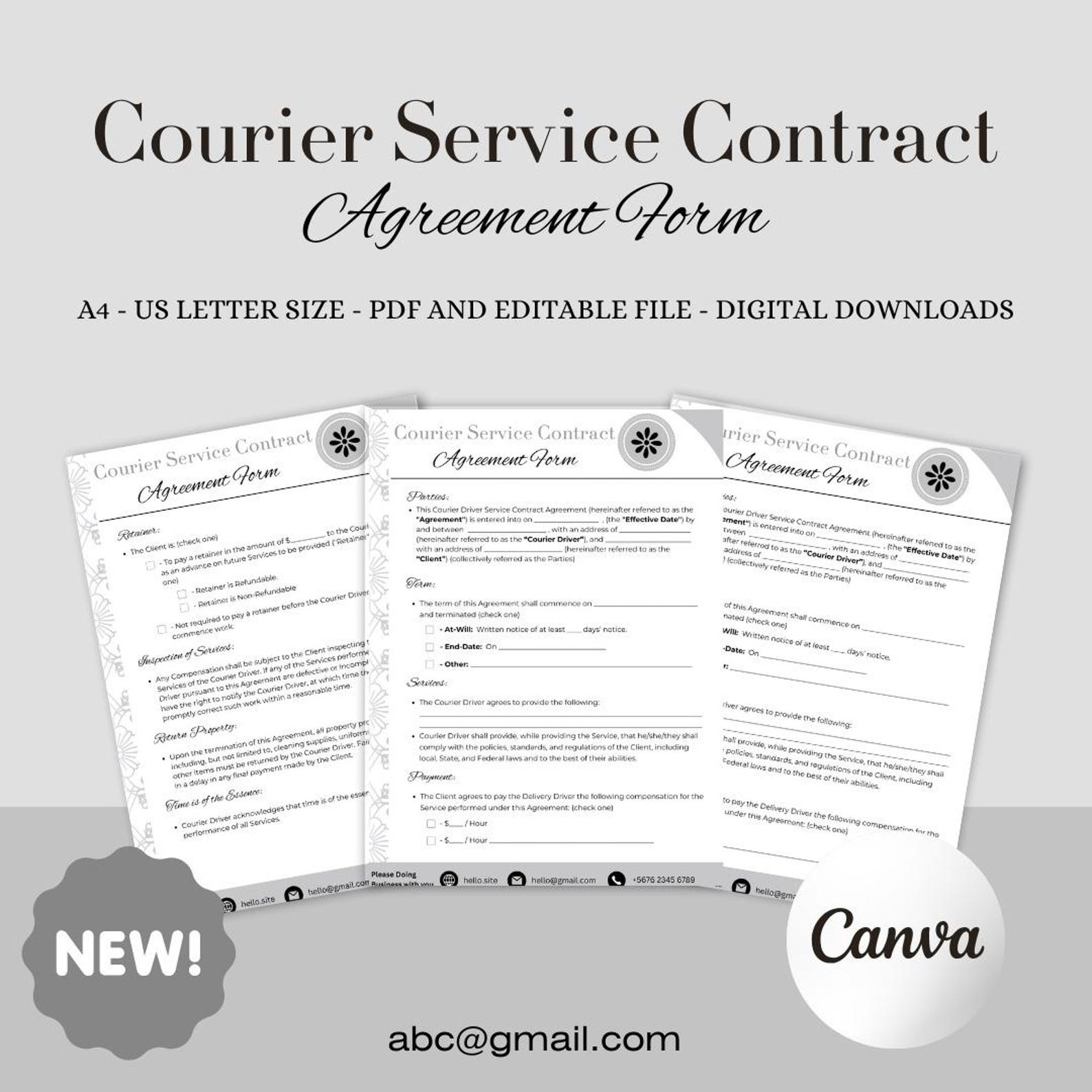 Courier Service Contract Template - Professional Shipping Agreement for ...