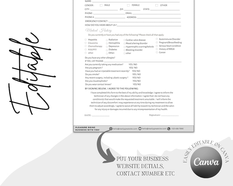 Professional Botox Treatment Form, Botox Consent Form, Esthetician ...