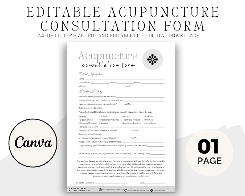 Editable Acupuncture Consultation & Consent Forms, Client Intake ...