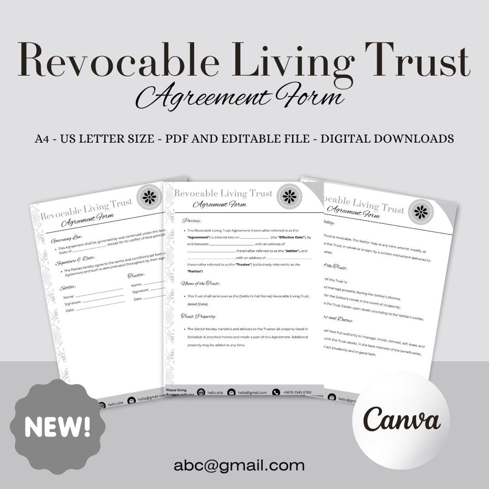 Revocable Living Trust Template | Editable Canva Legal Document ...