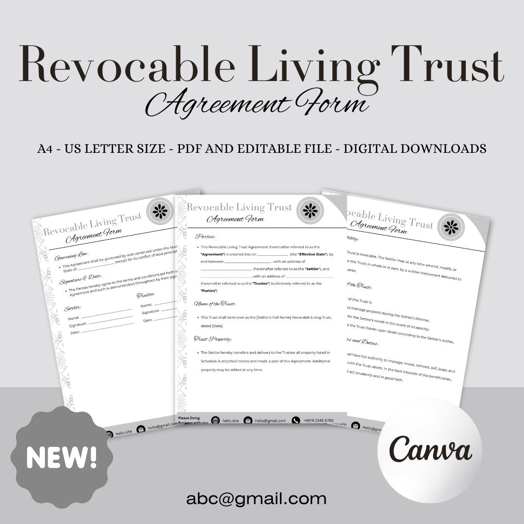 Revocable Living Trust Contract Template | Editable Canva Legal ...
