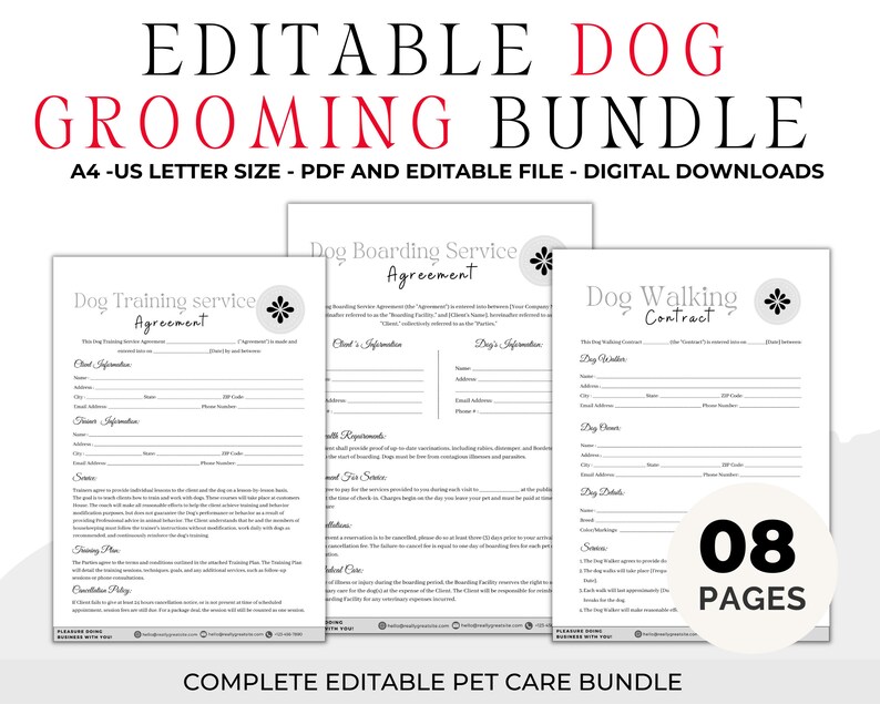Pet Care Business Forms, Dog Boarding, Dog Walking Contract, Pet ...