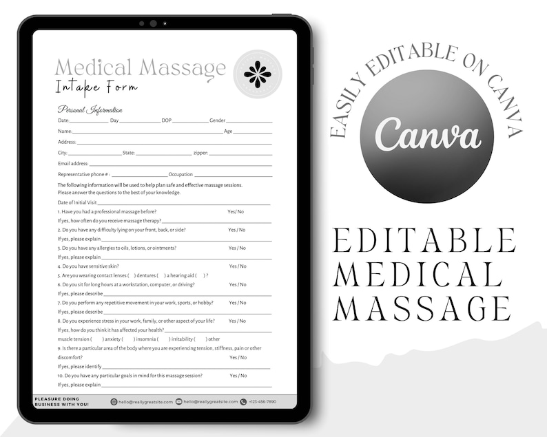 Editable Medical Massage Forms, Massage Consent Form, Massage Intake ...