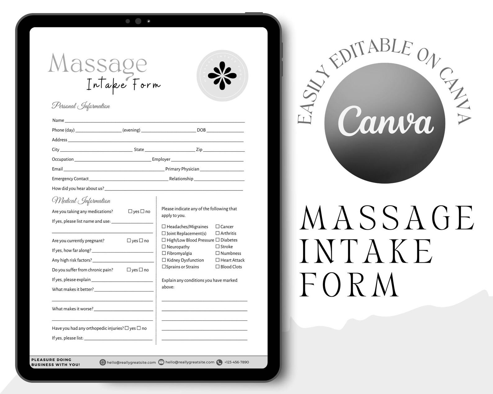 Massage Intake Form Template, Esthetician Client Forms (canva Editable ...