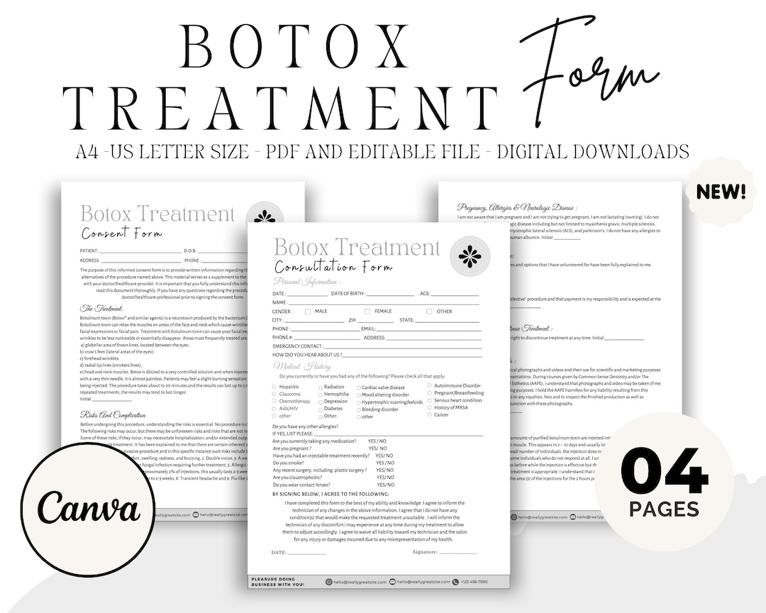 Professional Botox Treatment Form, Botox Consent Form, Esthetician ...