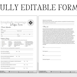 Editable Lymphatic Massage Intake Form, Lymphatic Drainage Form, Canva ...