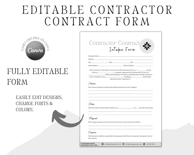 Editable Contractor Contract Template, Contractor Agreement Canva ...