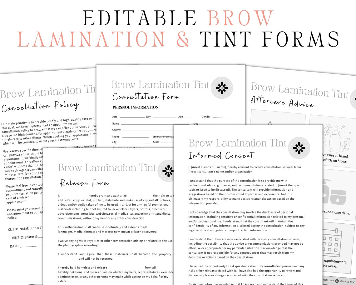 Editable Brow Lamination and Tint Forms Bundle, Editable Brow Lami ...