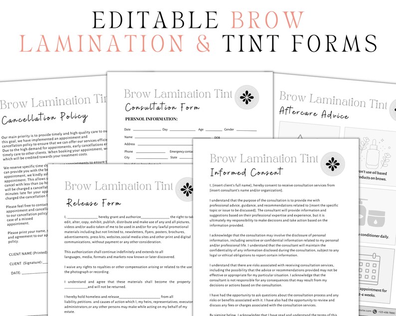 Editable Brow Lamination and Tint Forms Bundle, Editable Brow Lami ...