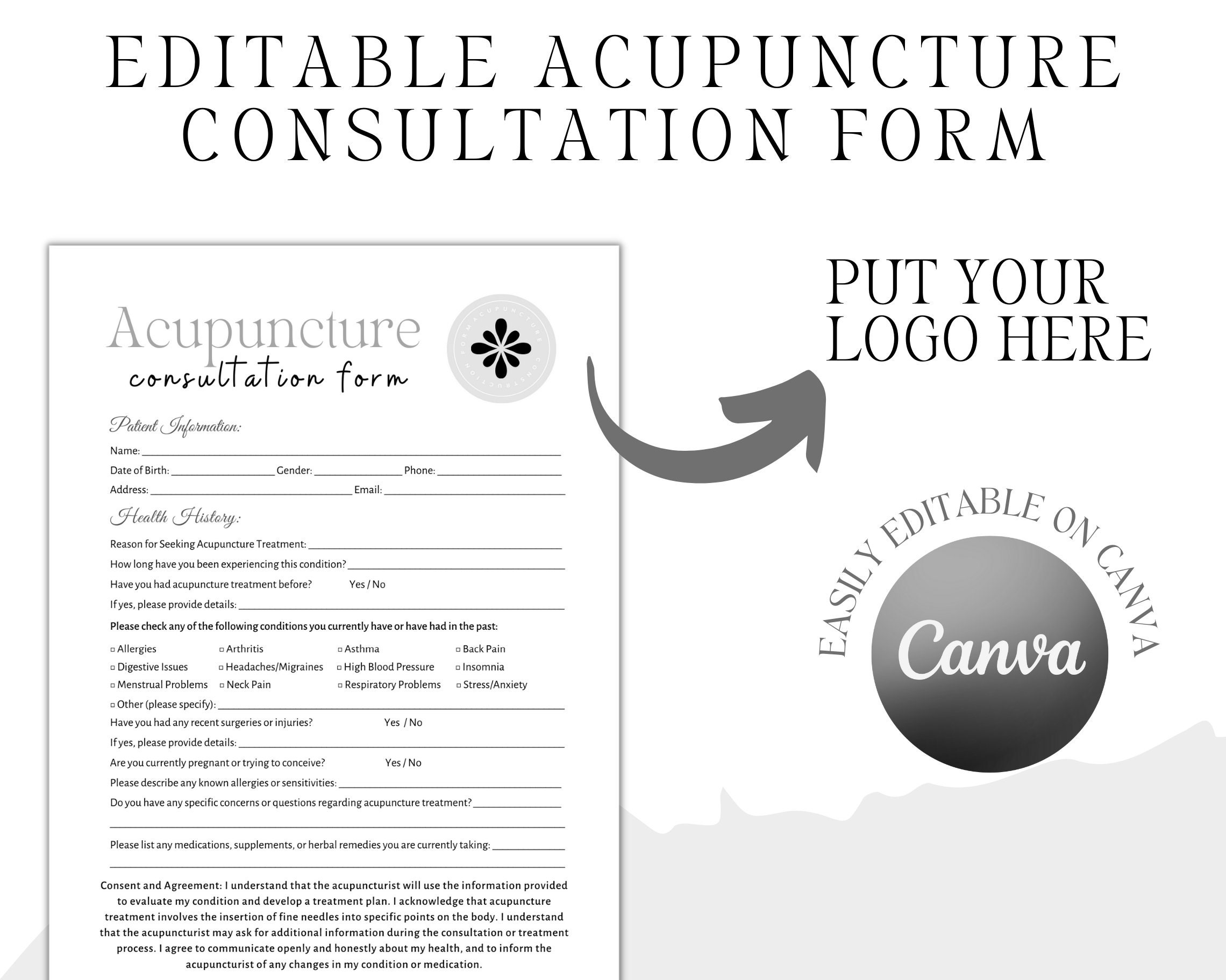 Editable Acupuncture Consultation & Consent Forms, Client Intake ...