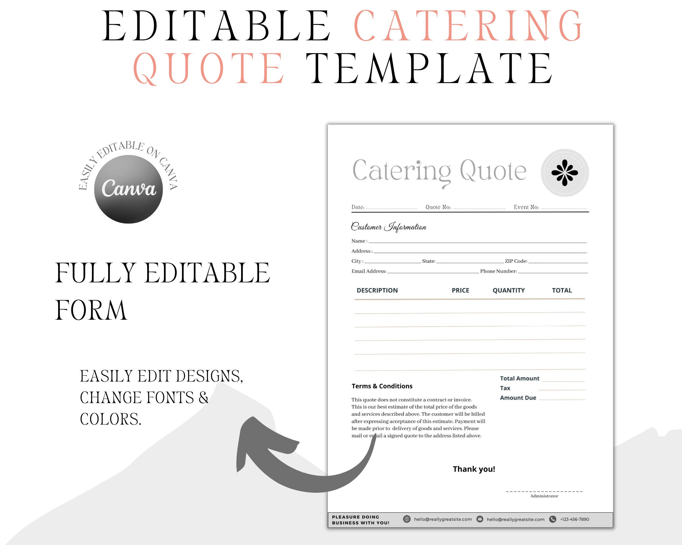 Editable Catering Quote, Cater Quote Form, Cater Menu Checklist, Cater ...