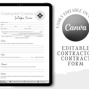 Editable Contractor Contract Template, Contractor Agreement Canva ...