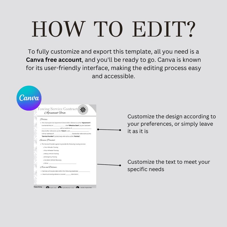 Towing Contract Agreement Canva Template | Tow Service Form (editable ...