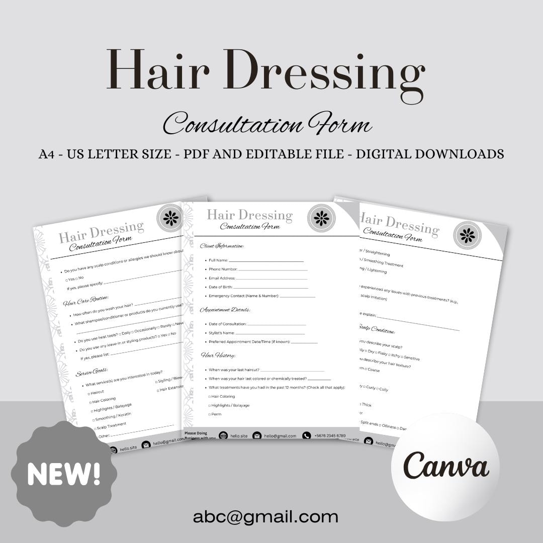 Editable Hair Consultation Form, Salon Client Forms (canva, Digital ...