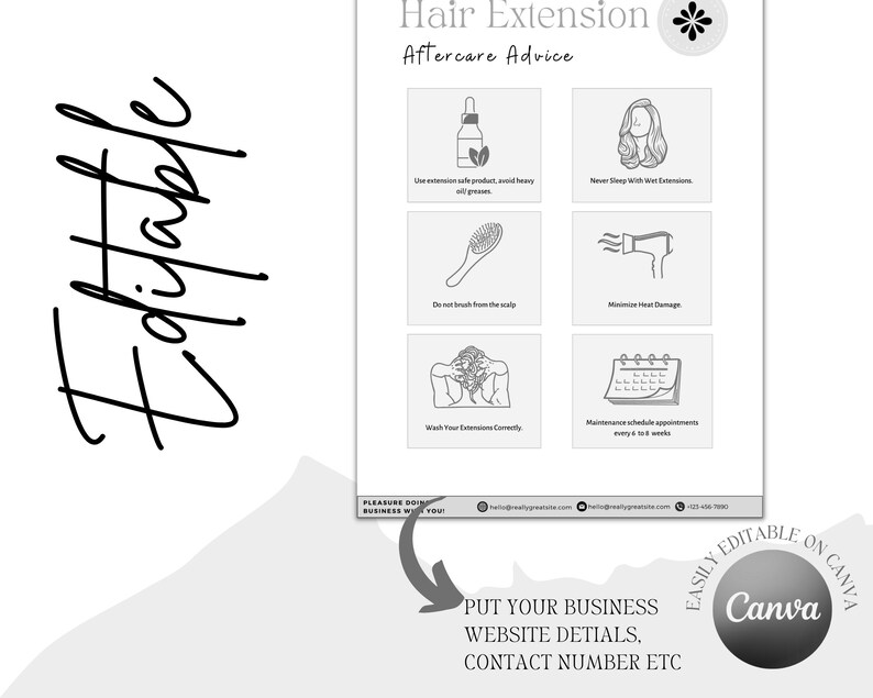 Hair Extension Aftercare Advice Card, Hair Extensions Contract, Hair ...