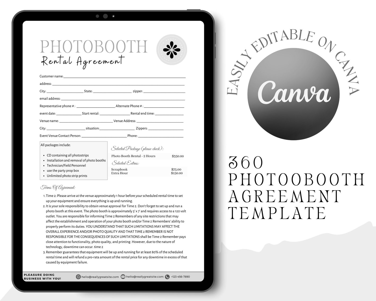 360 Photo Booth Contract, Editable Photo Booth Rental Contract, Photo ...