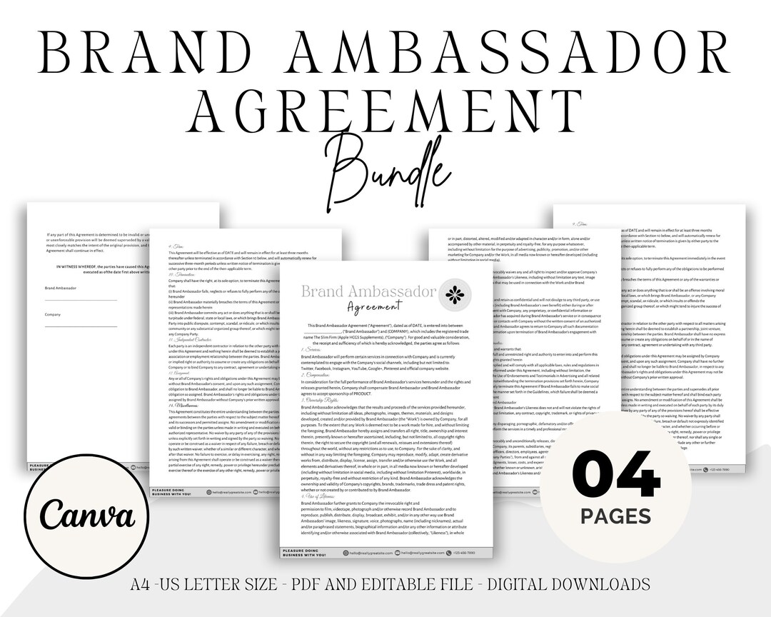 Brand Ambassador Contract 4 Pages, Brand Ambassador Agreement ...