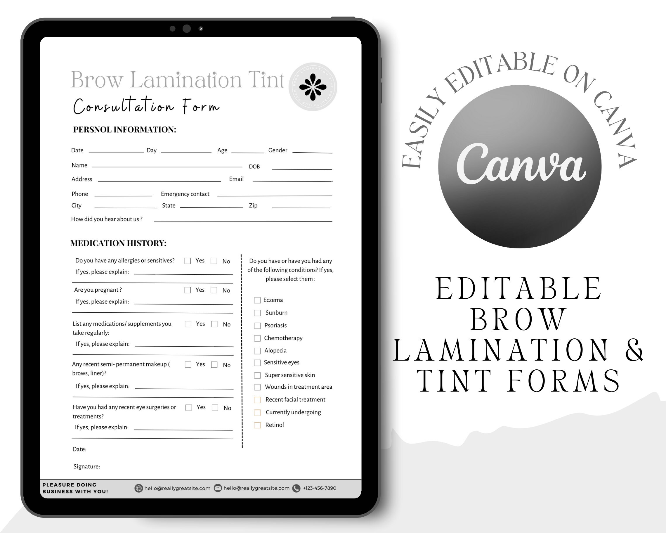 Editable Brow Lamination and Tint Forms Bundle, Editable Brow Lami ...