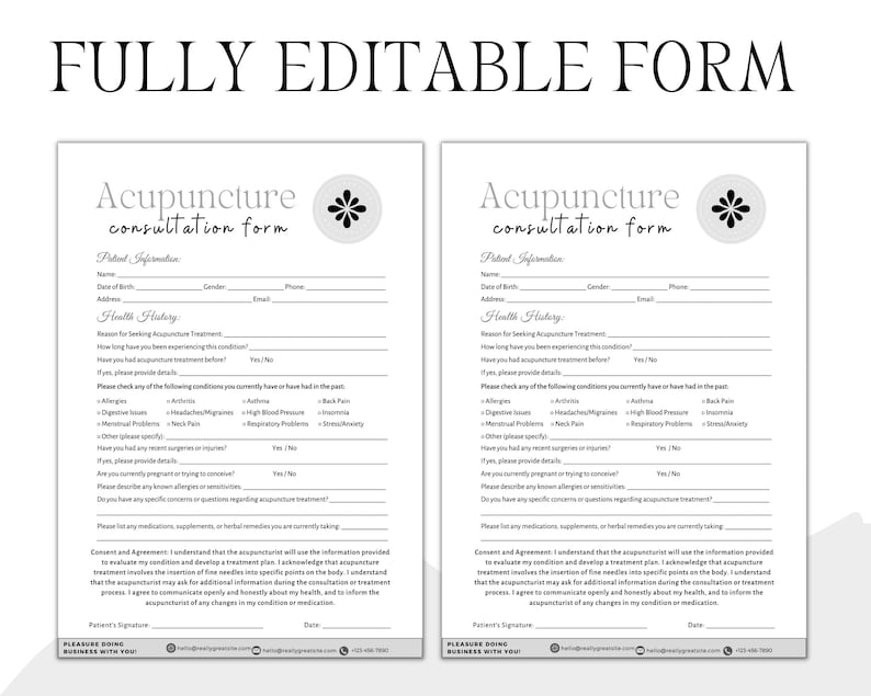 Editable Acupuncture Consultation & Consent Forms, Client Intake ...
