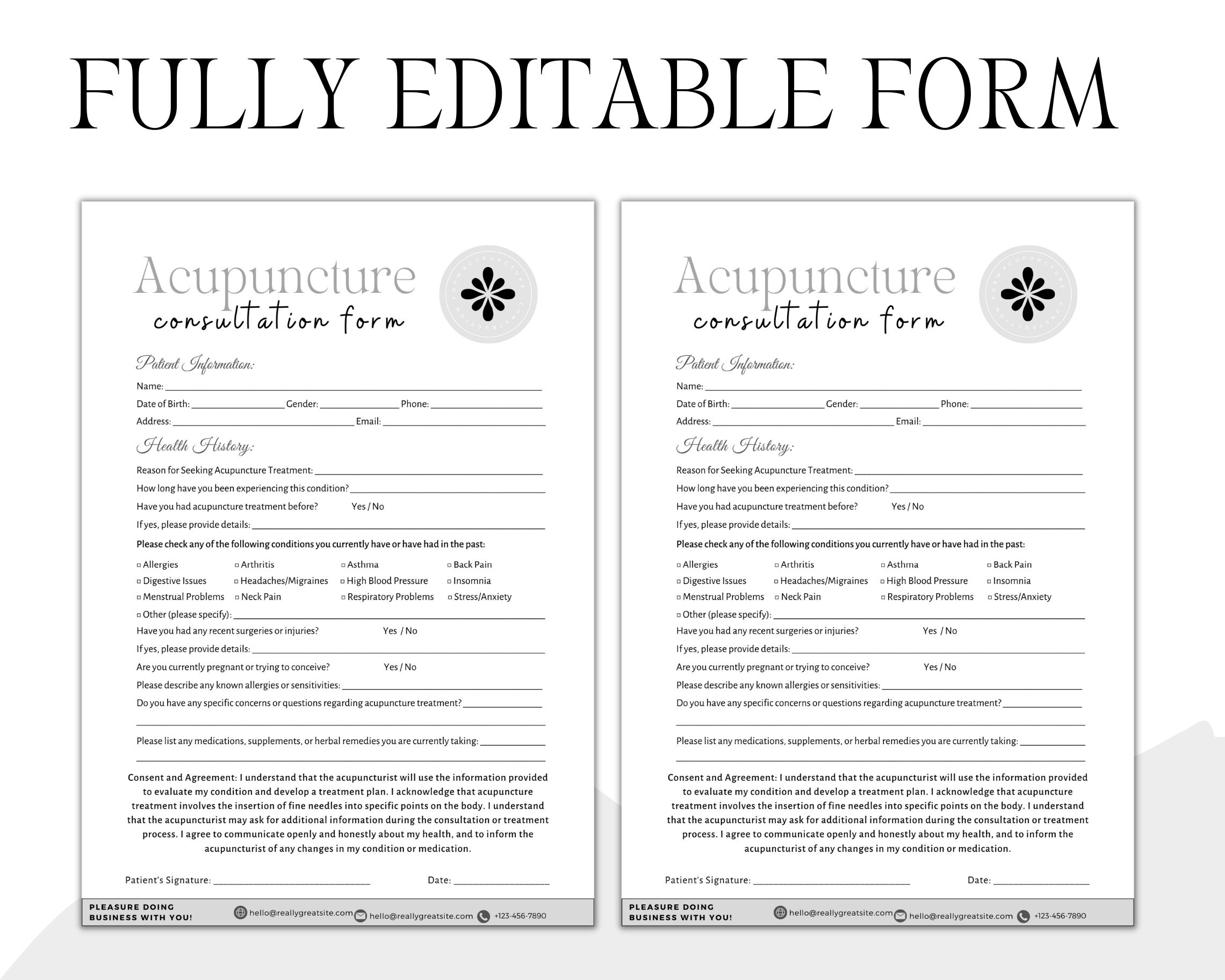 Editable Acupuncture Consultation & Consent Forms, Client Intake ...