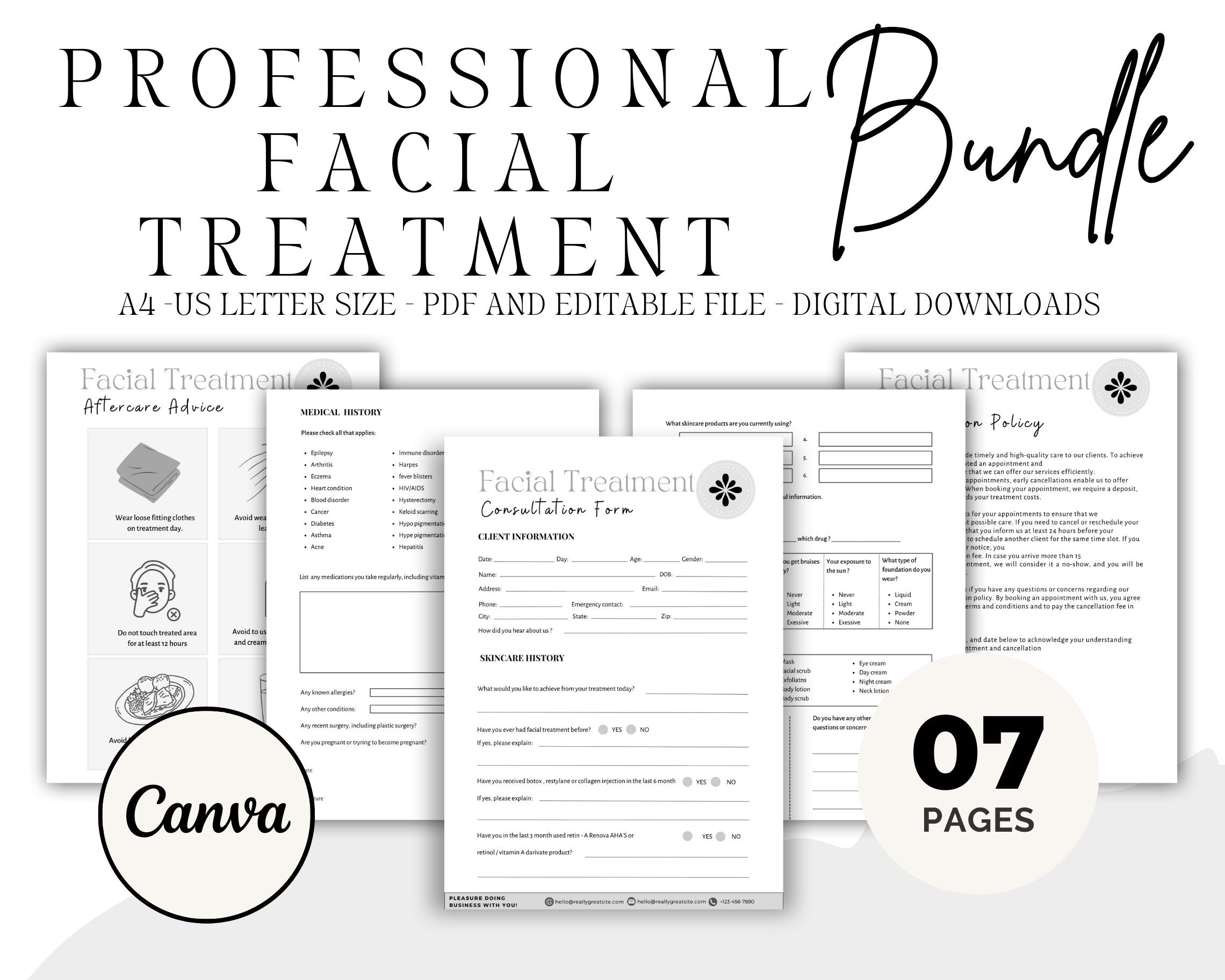 Editable Facial Treatment Forms Bundle, Esthetician Forms, Facial ...