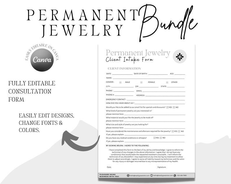 Permanent Jewelry Business Forms Bundle, Canva Template (digital ...