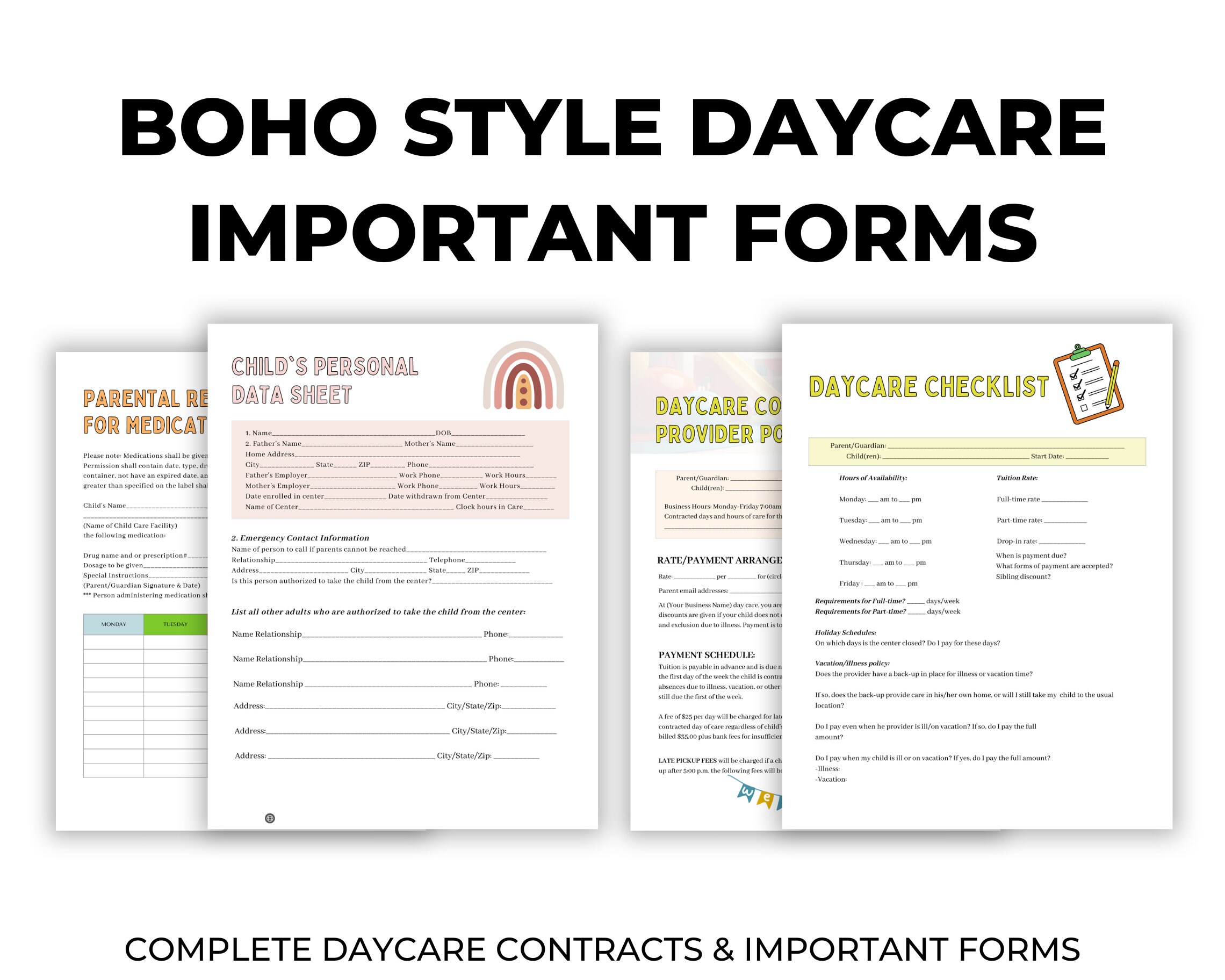 Editable Daycare Contract Forms 51 Pages, Daycare Starter Kit ...
